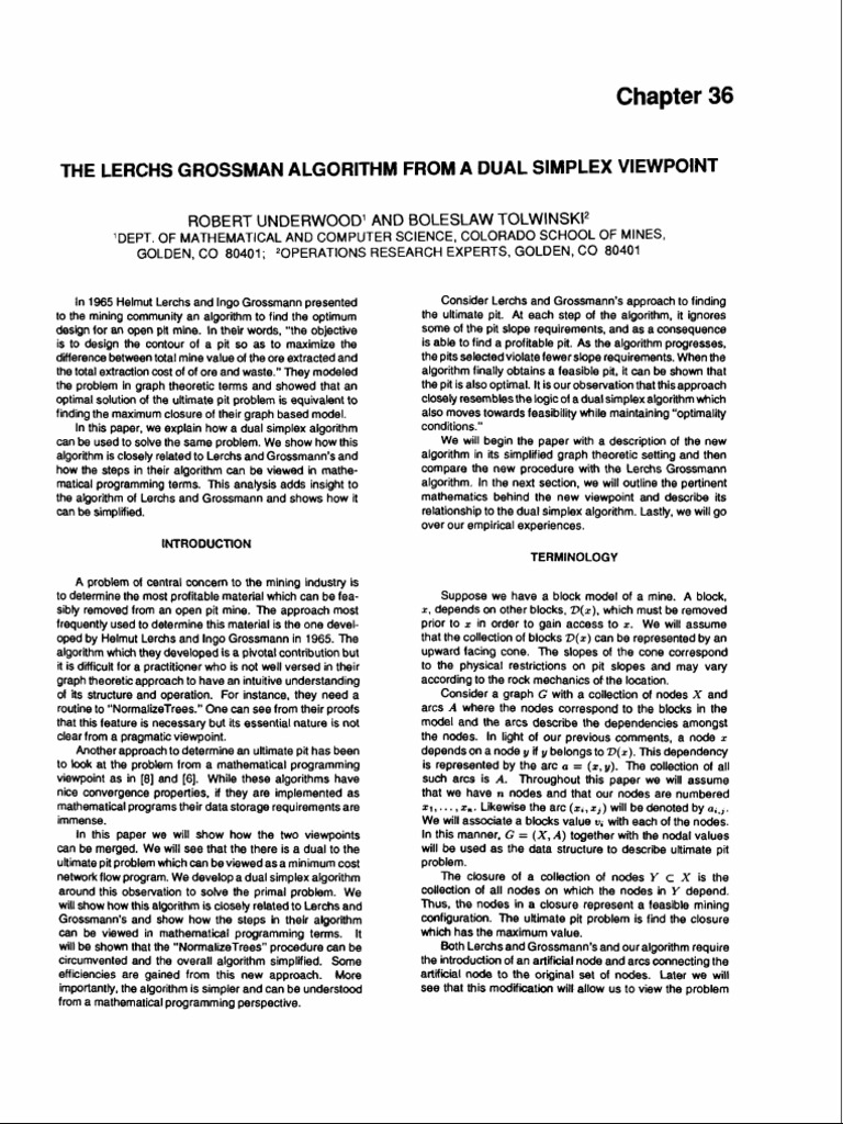 Metodo Lerchs Grossman | Mathematical Optimization | Algorithms