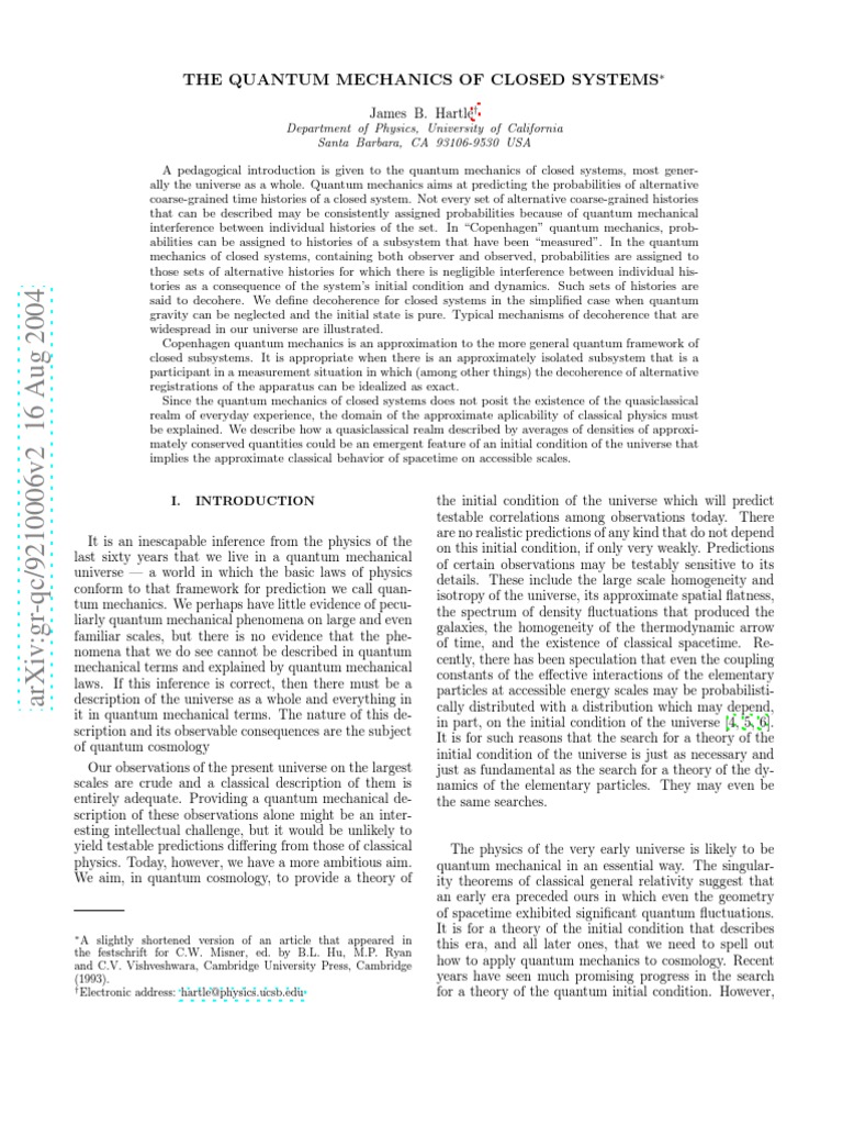 The Quantum Mechanics of Closed Systems 9210006v2 | Download Free PDF ...