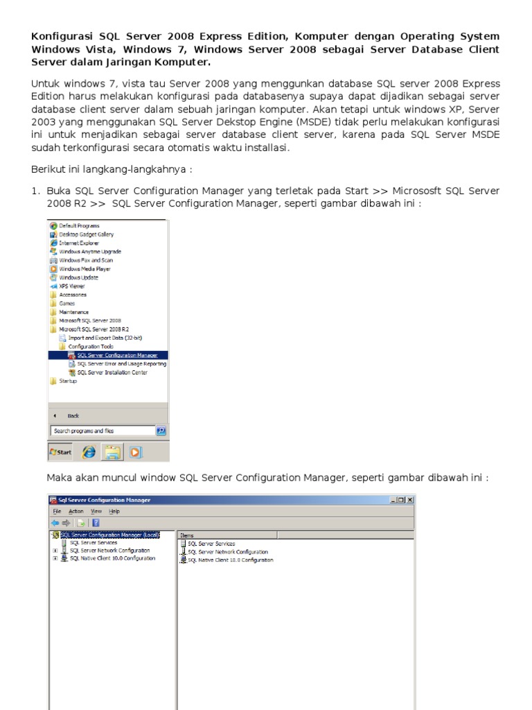 Konfigurasi SQL Server 2008 Express Edition Untuk Client Server | PDF