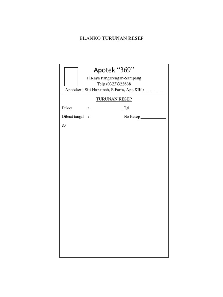 Contoh Blanko Resep Apotek 2024 | PDF
