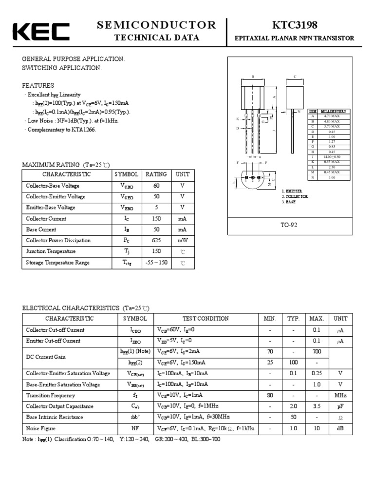 Semiconductor KTC3198: Technical Data | PDF