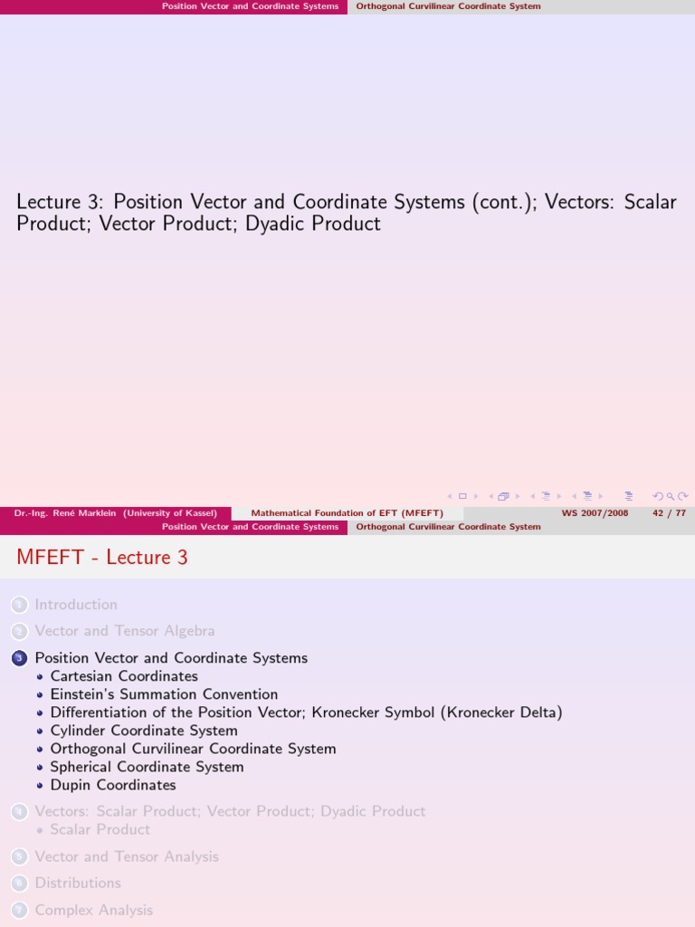 Lecture 3 Position Vector And Coordinate Systems Cont Vectors Scalar Product Vector Product
