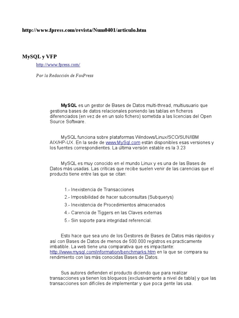 Foxpro Mysql | PDF | Mi sql | Postgre Sql