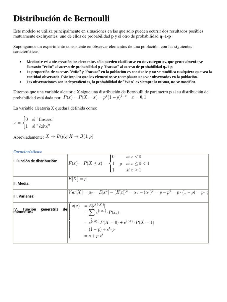 Distribución de Bernoulli | PDF | Distribución de probabilidad | Variable aleatoria