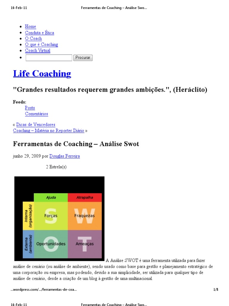 Ferramentas de Coaching - Análise Swot Life Coaching | PDF | Análise ...