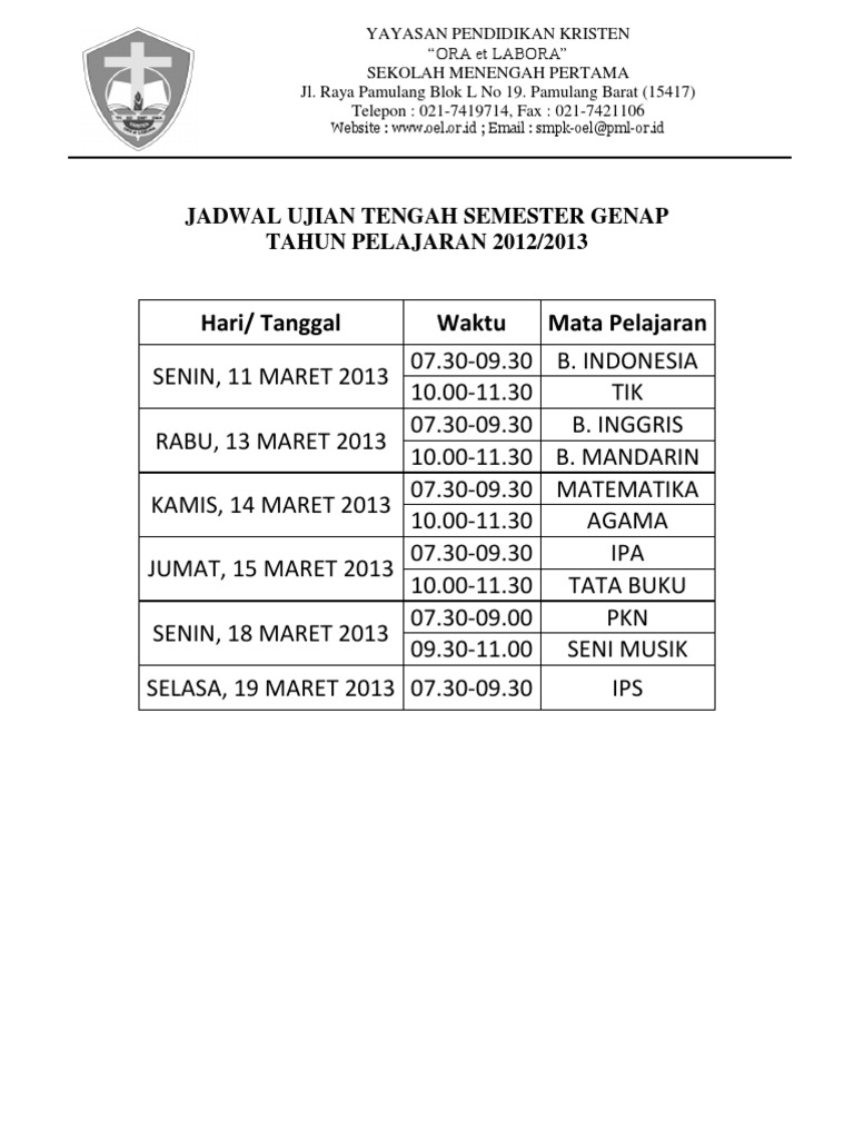 Contoh Jadwal Uts | PDF | Ilmu Sosial