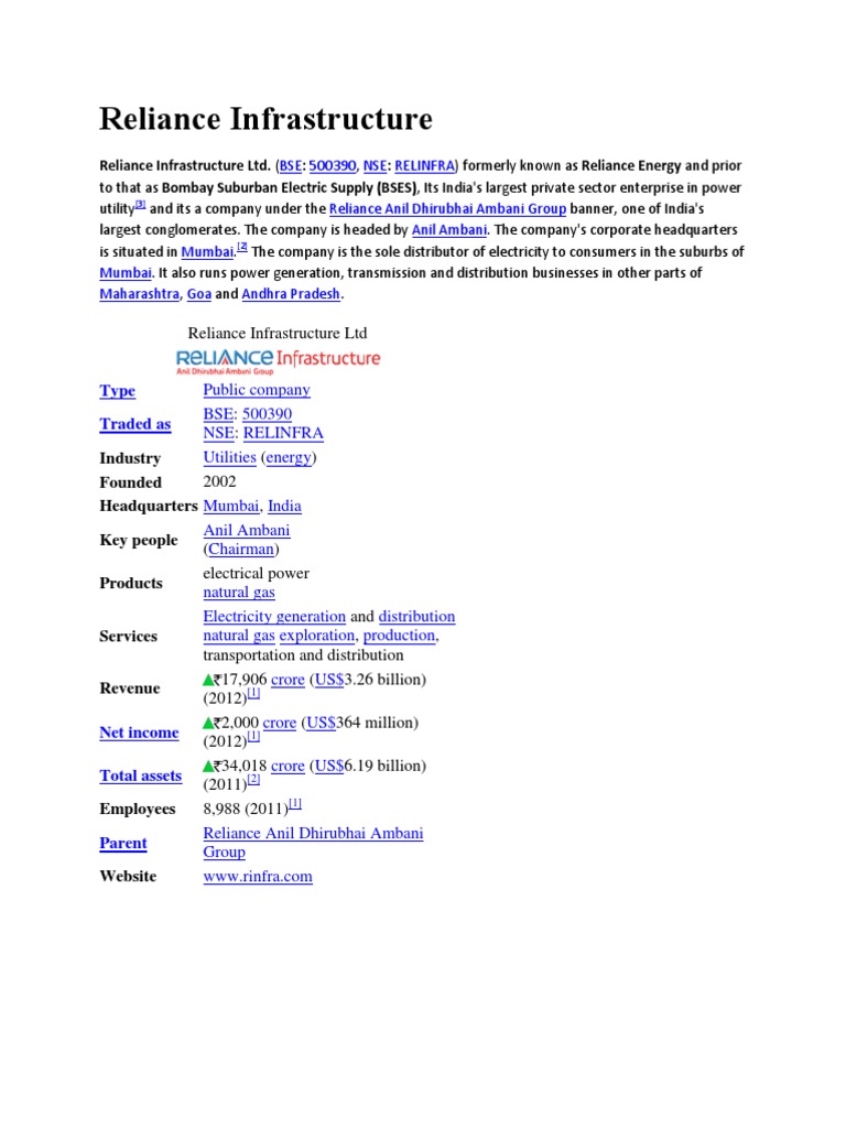 Reliance Infrastructure | PDF | Economies | Transport