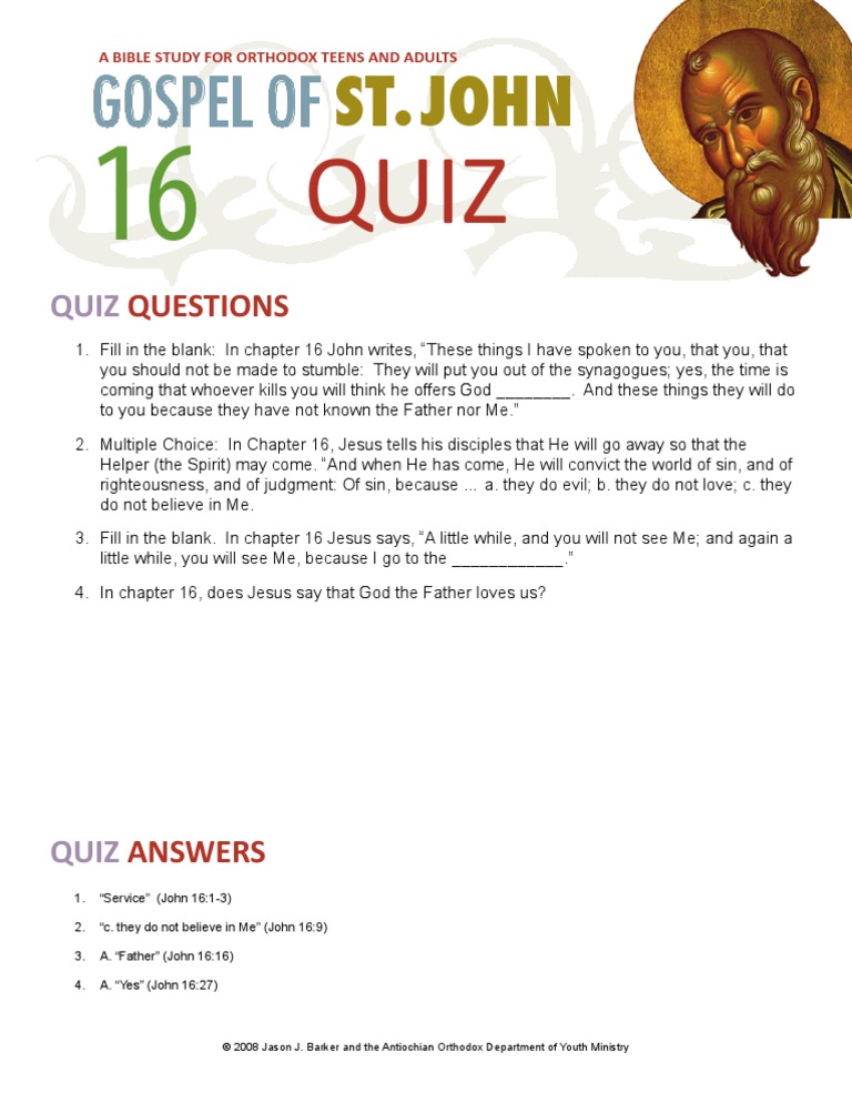 St. John Bible Quiz for Teens | PDF | Religion & Spirituality