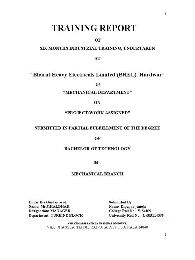 BHEL MECHANICAL Training Report | PDF | Power Station | Electric Generator