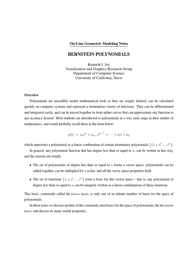 Bernstein Polynomials | PDF | Basis (Linear Algebra) | Polynomial