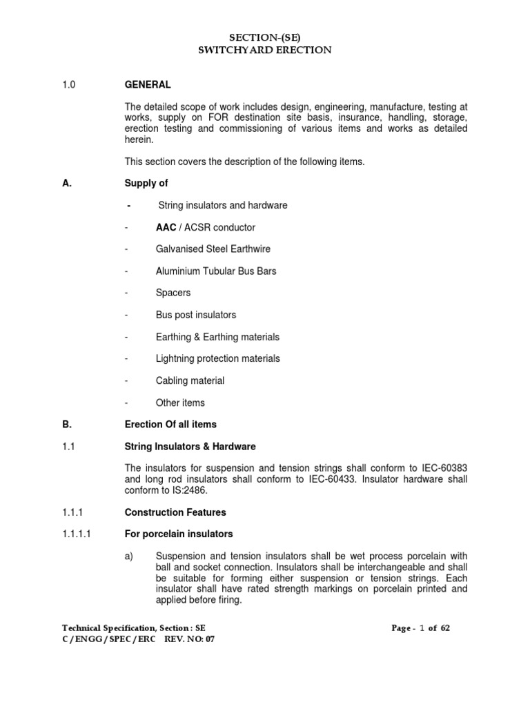 EHV Switchyard Installation | PDF | Insulator (Electricity) | Manmade Materials