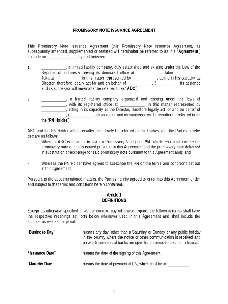 Draft PN Issuance Agreement | PDF | Indonesian Rupiah | Promissory Note