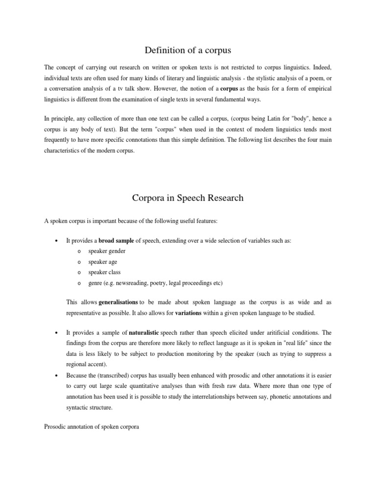 Definition of A Corpus | PDF | Linguistics | Semantics