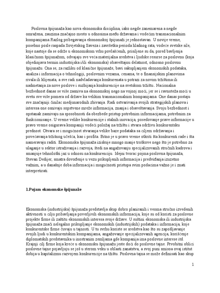 Seminarski Rad Poslovna (Biznis) Spijunaza | PDF