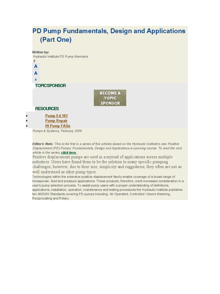 PD Pump Types and Applications Overview | PDF | Pump | Gear