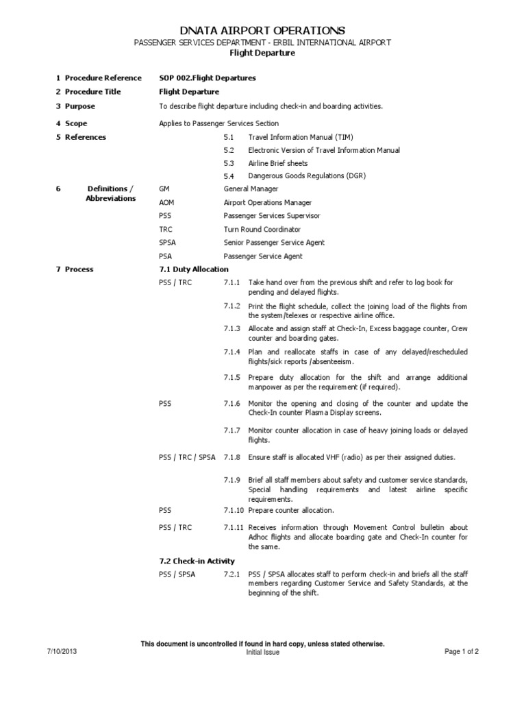 SOP 002.flight Departures | PDF | Airport | Aviation