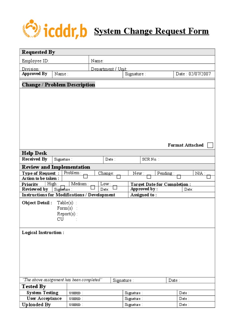 System Change Request Form: Requested by | PDF