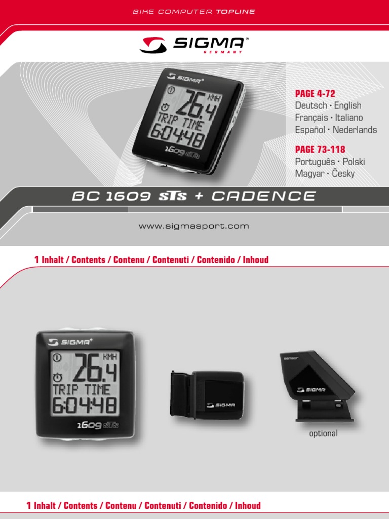 Manual de Instrucciones Velocimetro Sigma BC 1609 STS | Electrónica ...