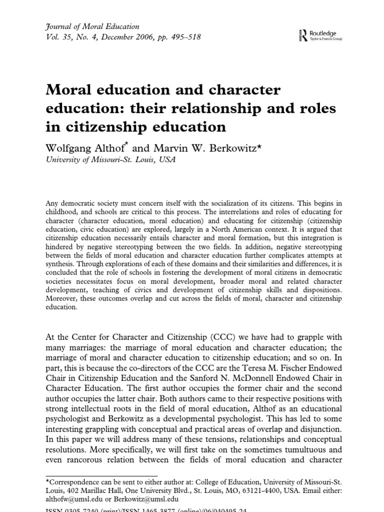 Moral Education and Character | Civics | Service Learning
