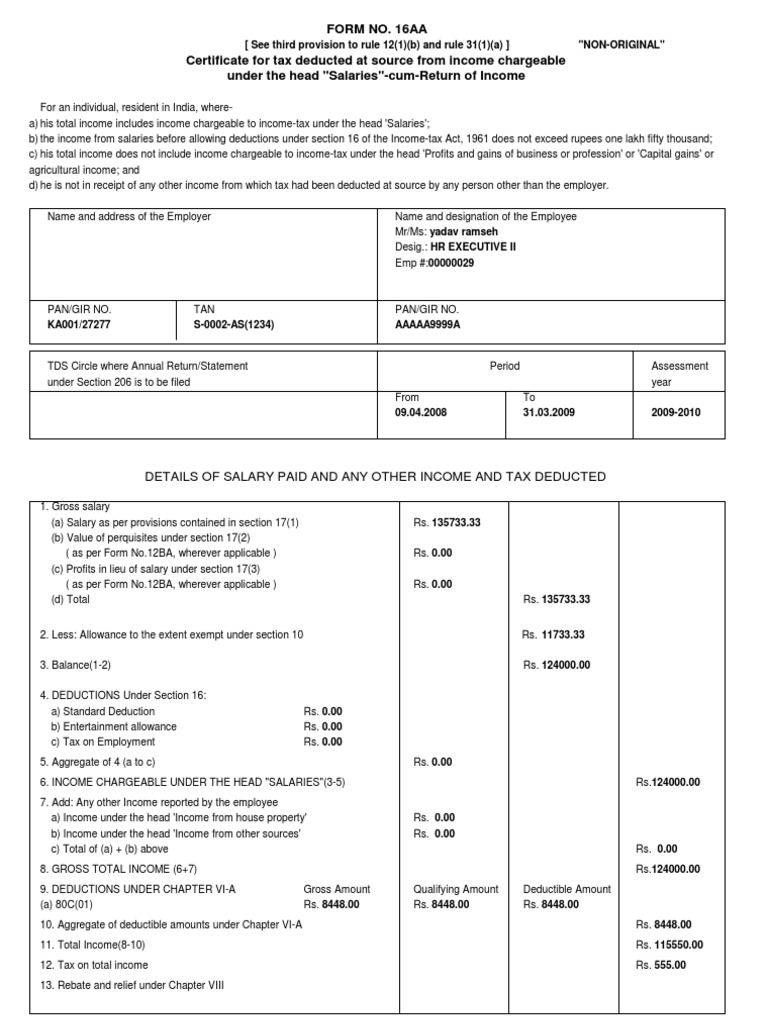 Form 16aa and 12ba (Dev) | PDF | Employee Benefits | Expense