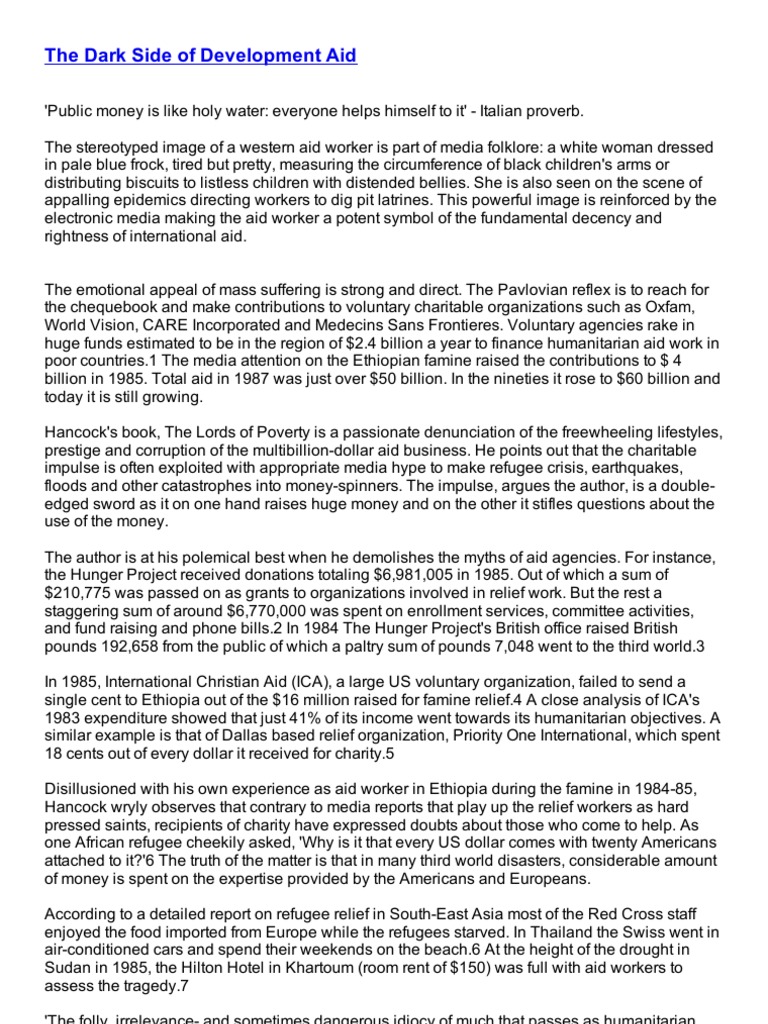 The Dark Side of Development Aid | PDF | Aids | Humanitarian Aid