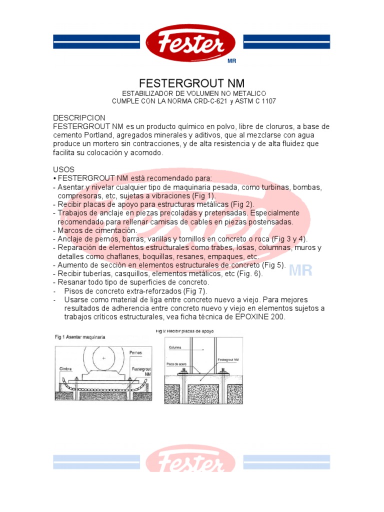 Fester Grout NM | PDF | Hormigón | Cemento