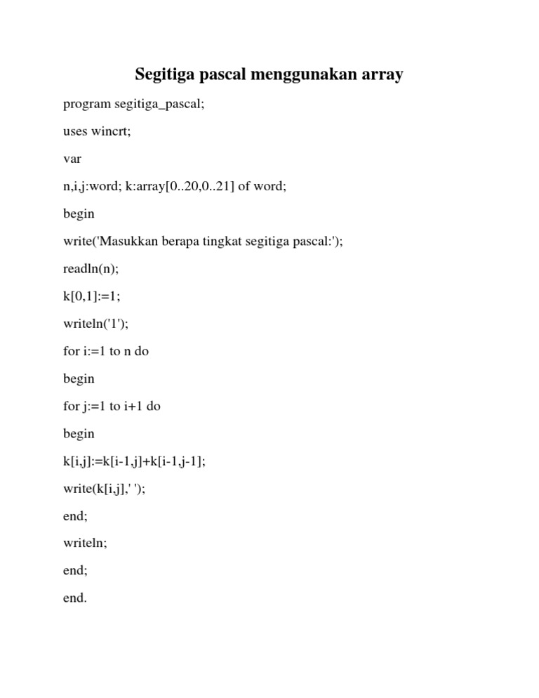 Segitiga Pascal Menggunakan Array | PDF