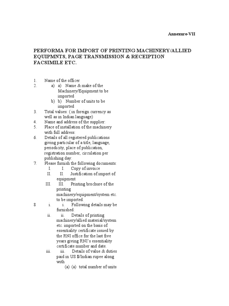 Import Form for Printing Machinery | PDF