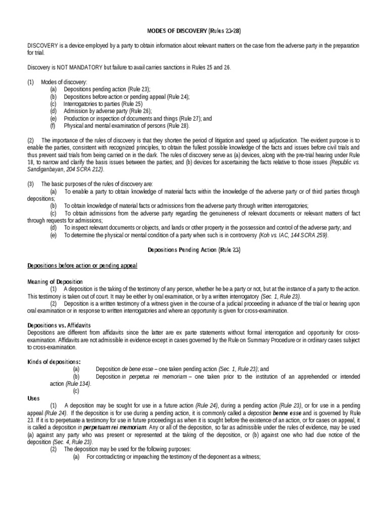 Modes of Discovery | PDF | Deposition (Law) | Discovery (Law)
