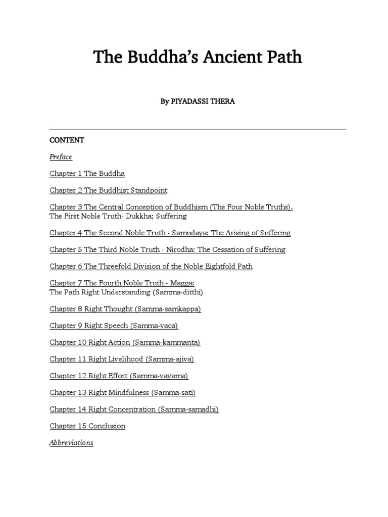 Piyadassi Buddha's Ancient Path | PDF | Noble Eightfold Path | Four ...