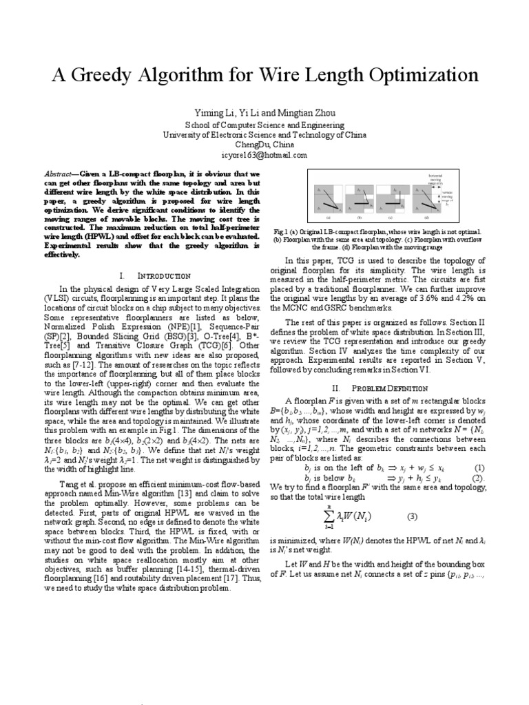 A Greedy Algorithm For Wire Length Optimization | PDF | Time Complexity | Mathematical Optimization