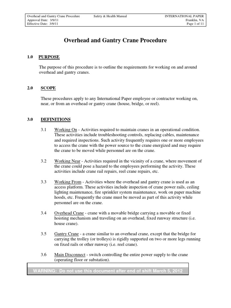 Crane Procedure | PDF | Crane (Machine) | Switch