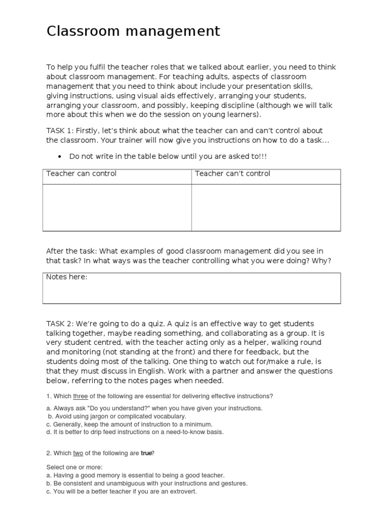Classroom Management Teacher Training | PDF | Classroom Management ...