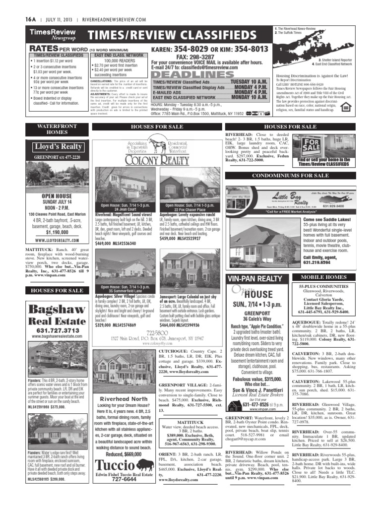 Times Review Classifieds: July 11, 2013 | PDF | Credit Card | Kitchen
