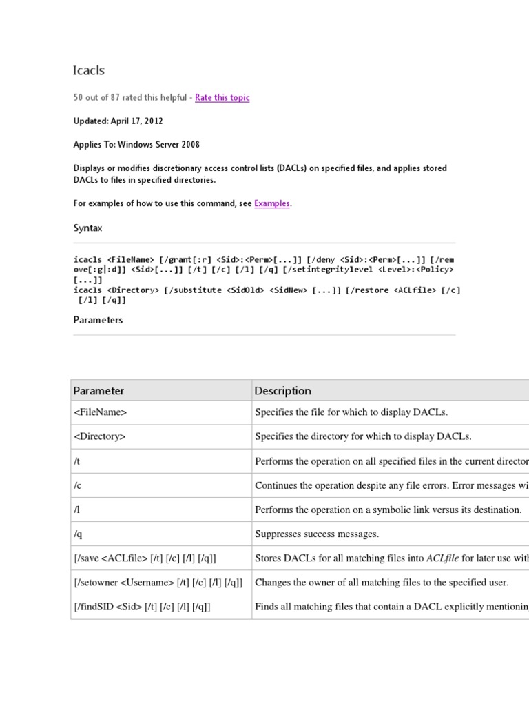 Manage file permissions with Icacls | PDF | C (Programming Language ...