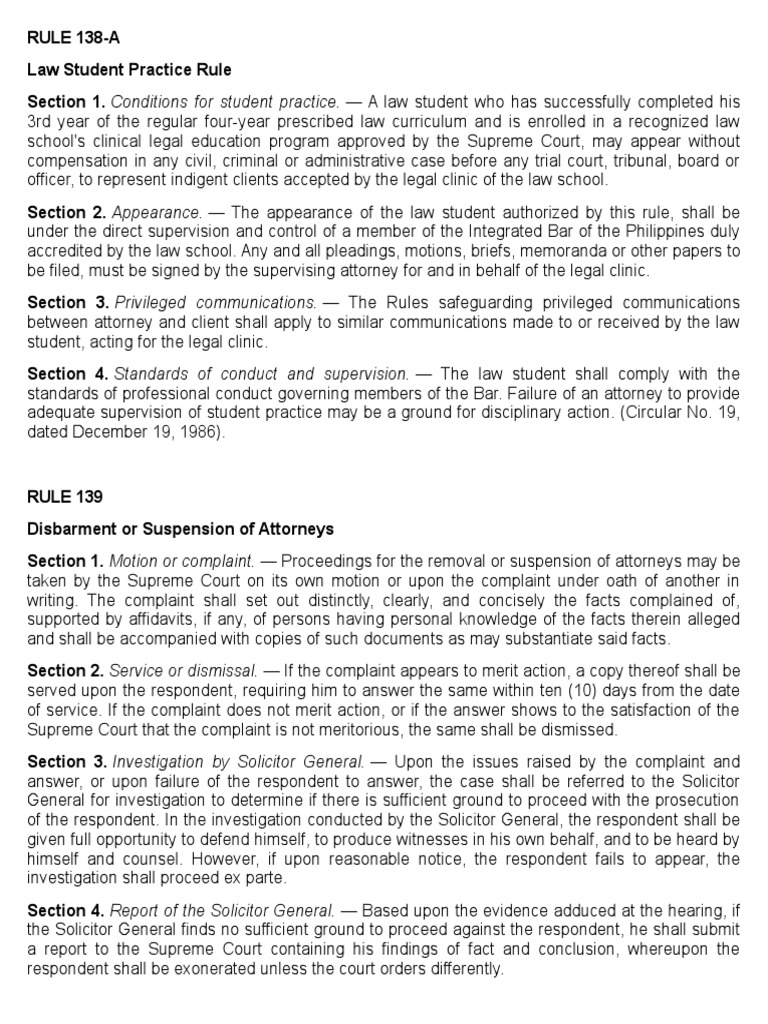 Rule 138 Rule 139, A, B | PDF | Complaint | Disbarment