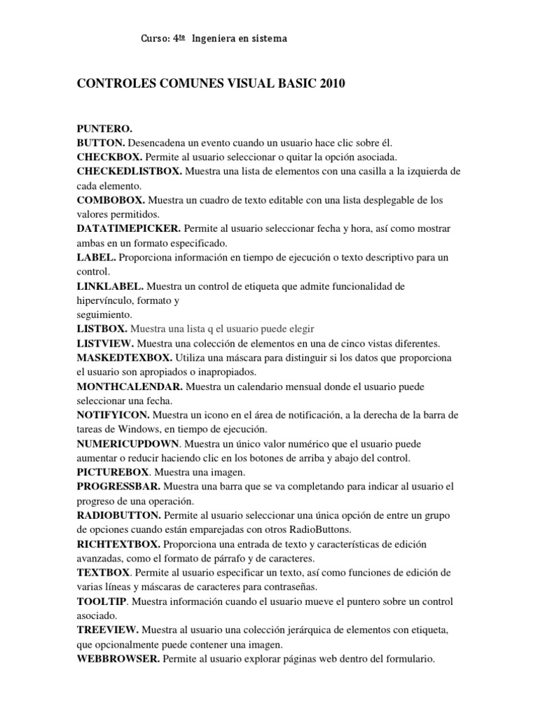 Controles Comunes en Visual Basic 2010 | PDF