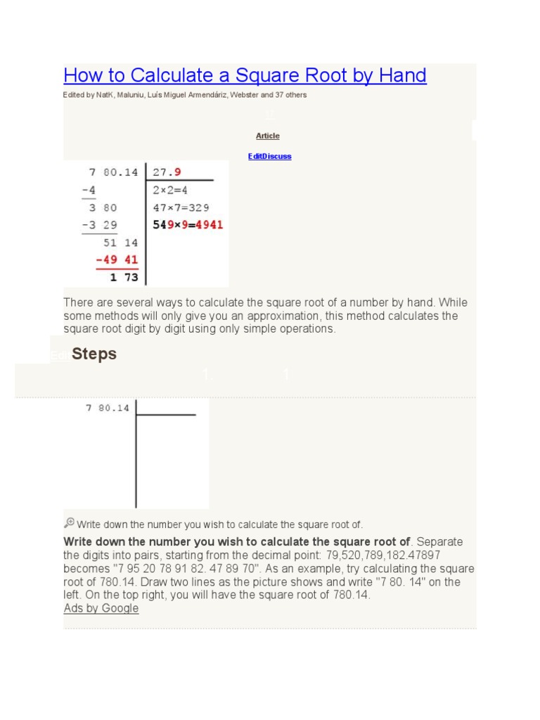 How To Calculate A Square Root by Hand | Download Free PDF ...