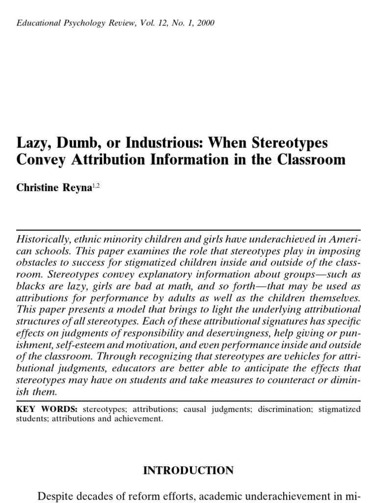 Lazy Dumb or Industrious When Stereotypes | PDF | Stereotypes | Social ...