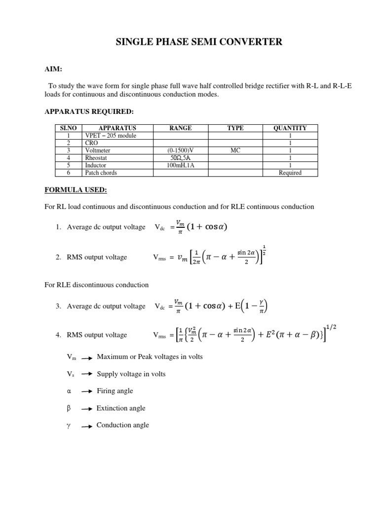 Single Phase Semi Converter Analysis | PDF