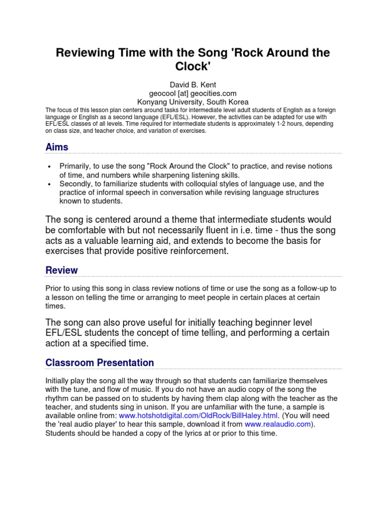 Reviewing Time With The Song | PDF | English As A Second Or Foreign ...