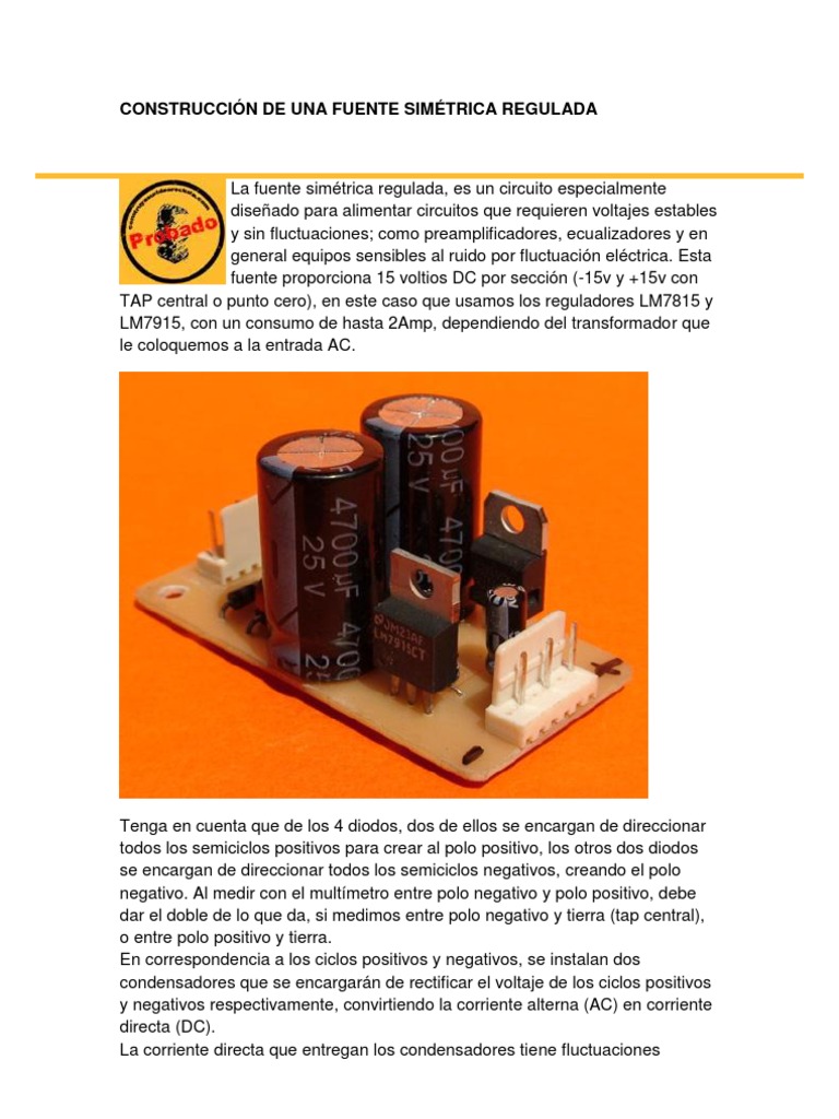 Construcción de Una Fuente Simétrica Regulada | PDF | voltaje ...