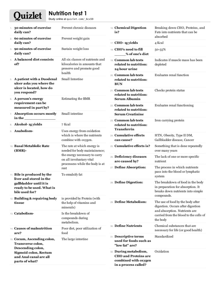 Nutrition Study Guide | Download Free PDF | Nutrients | Nutrition