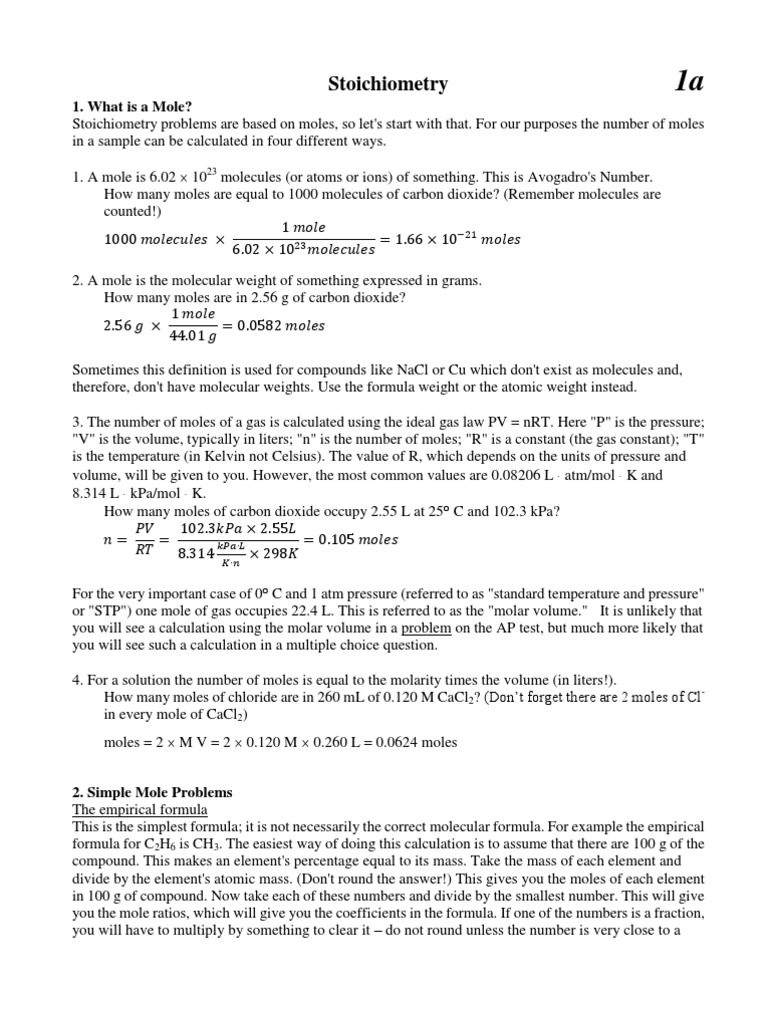 AP 1a Stoichiometry | PDF | Mole (Unit) | Stoichiometry