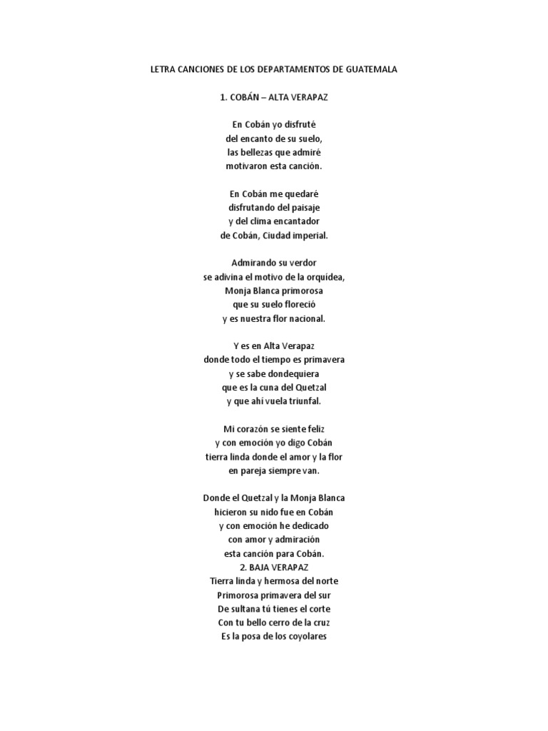 Letra Canciones de Los Departamentos de Guatemala | Amor | Bendición