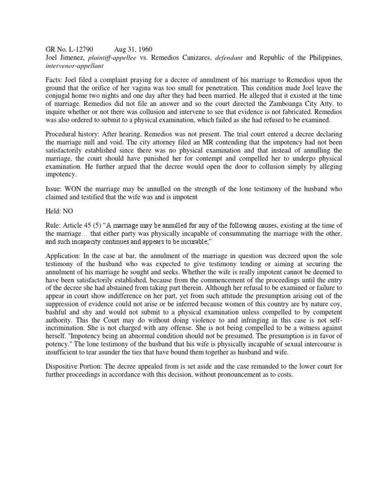 Jimenez vs. Canizares | PDF | Annulment | Testimony