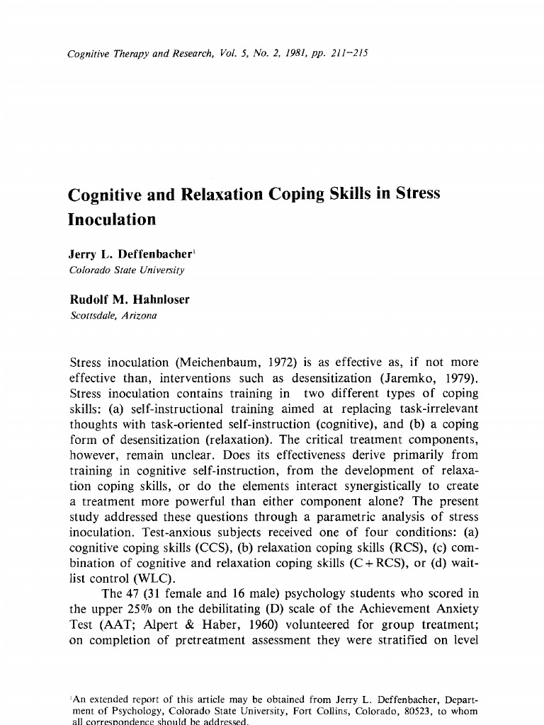Cognitive and Relaxation Coping Skills in Stress | PDF | Cognitive Behavioral Therapy ...