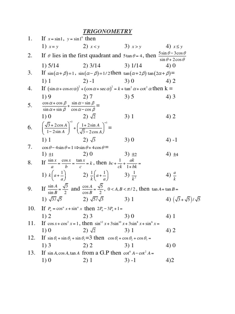 Vijay Trigonometry Assignment | PDF | Trigonometric Functions ...