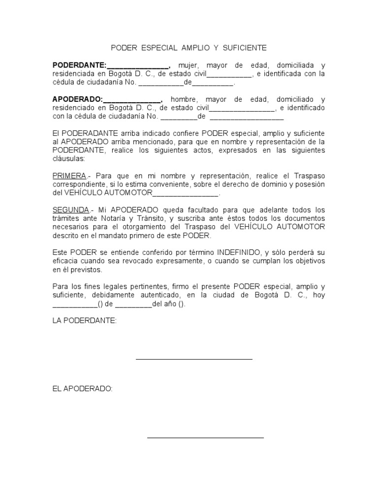 Modelo poder especial para tramites – Assistente administrativo