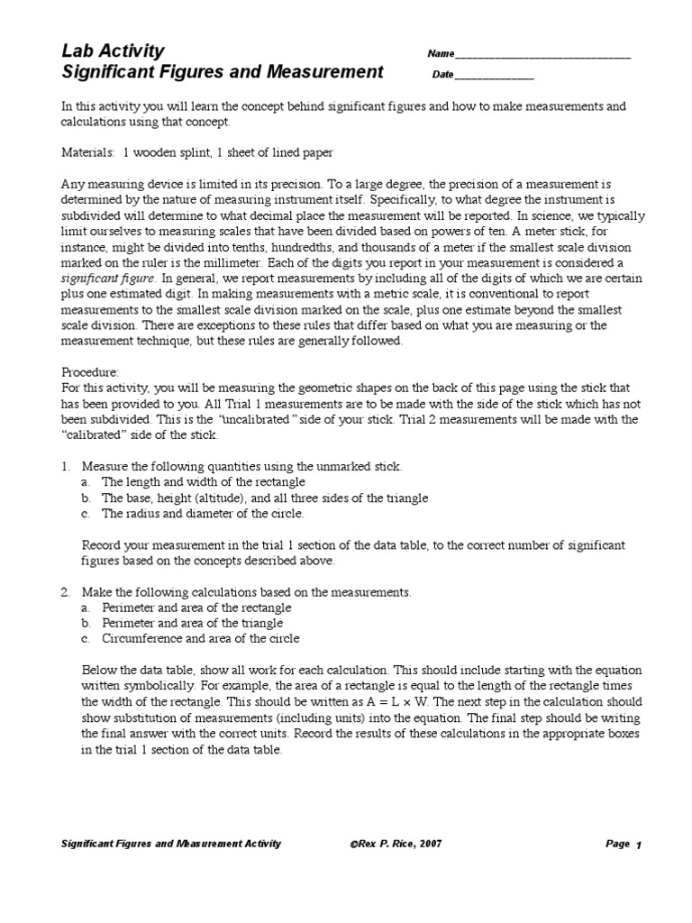 Lab 3 Significant Figures | PDF | Significant Figures | Area